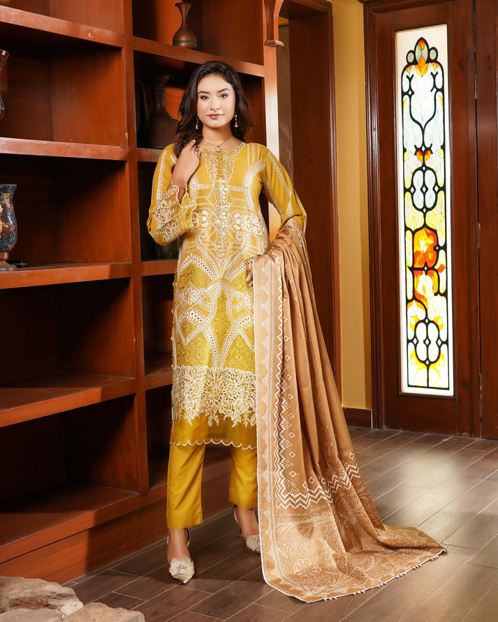 Munira 7 Spellbinging Dhanak MSL 03 Mustard – Muslim Boutique