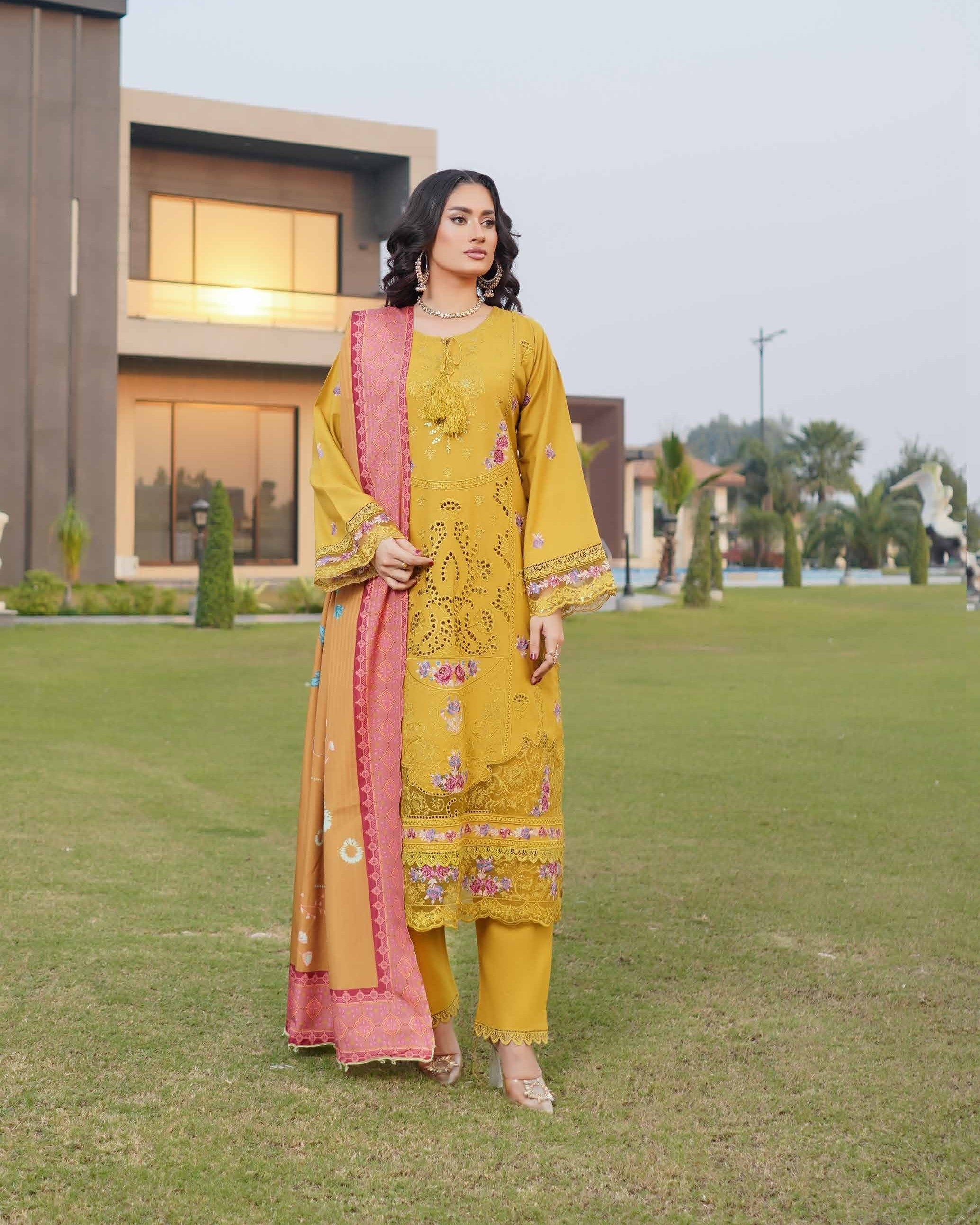 Noor-e-Munira Dhanak MSL 05 Mustard – Muslim Boutique
