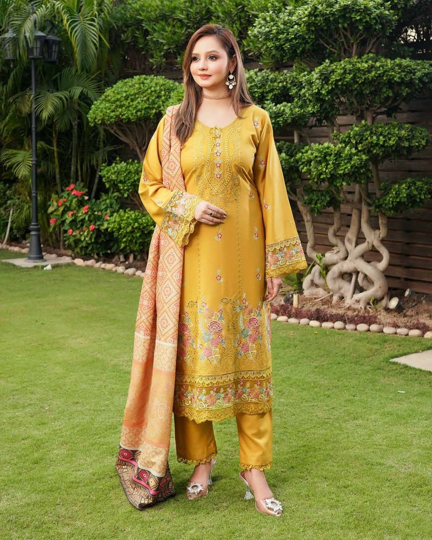 Munira Khas Dhanak MSL 03 Mustard – Muslim Boutique